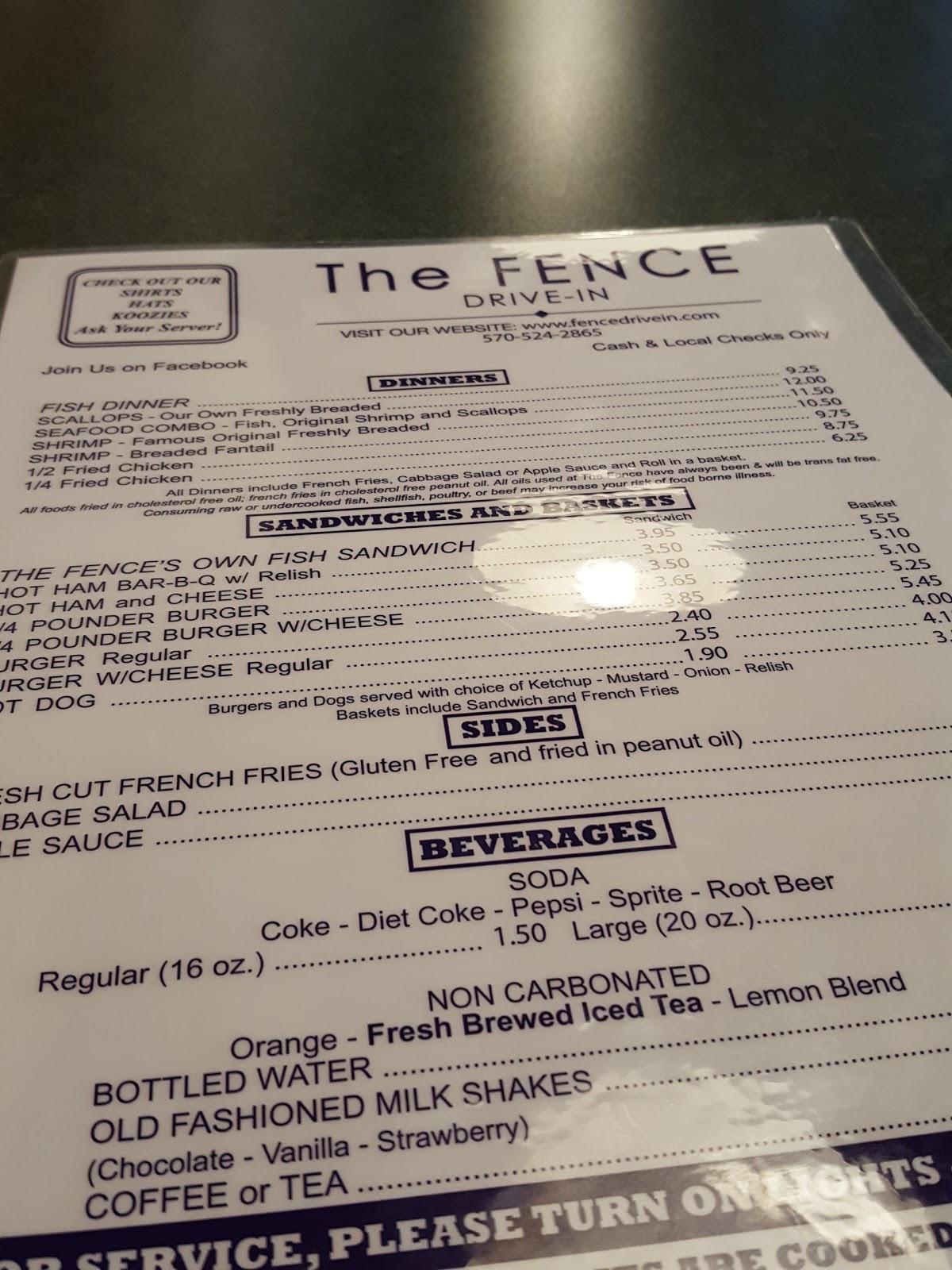 Menu at The Fence Drive - In restaurant, Milton