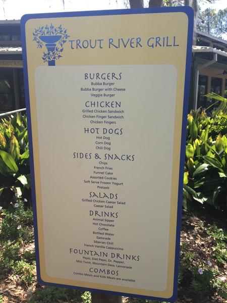 Menu at Trout River Grille restaurant, Jacksonville