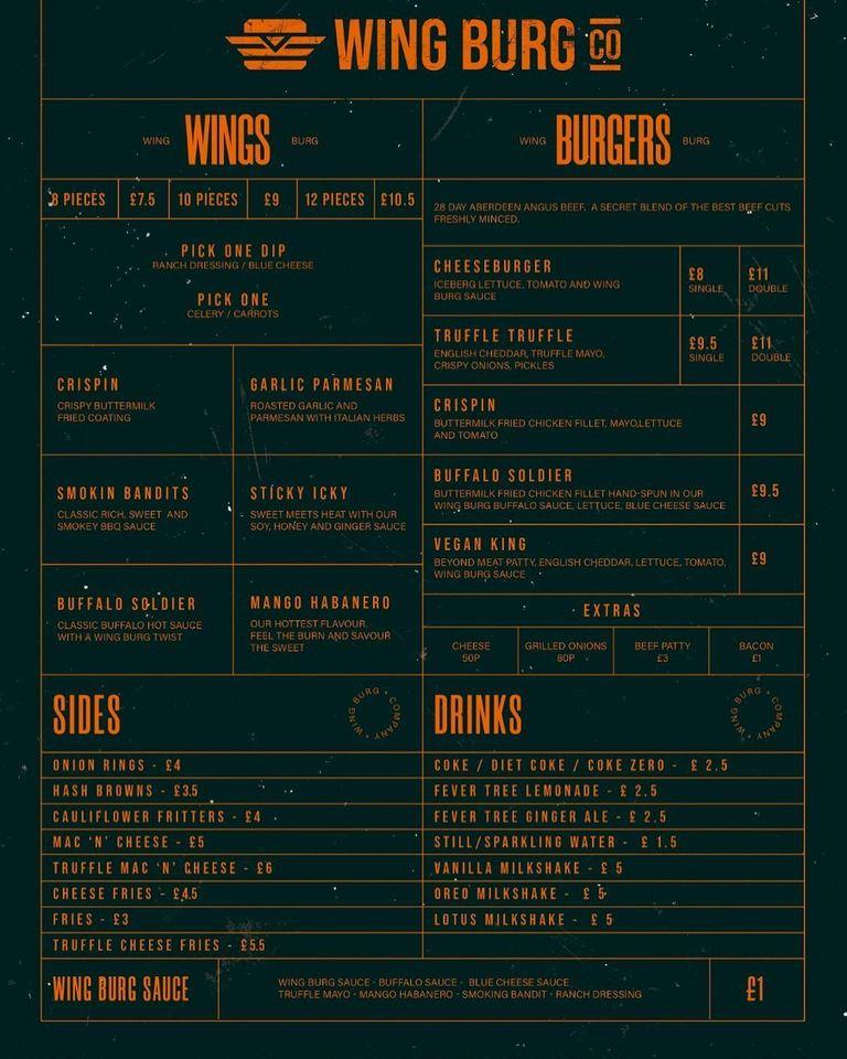 Menu at Wing Burg Co restaurant, Southend-on-Sea, Unit 6A