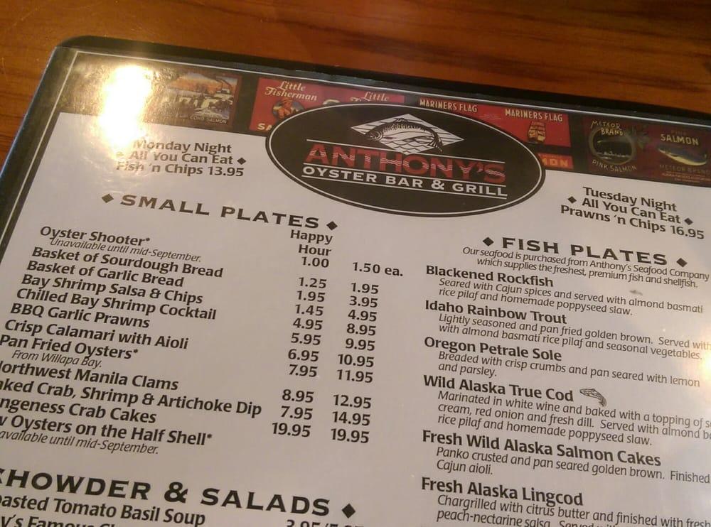 Menu at Anthony's HomePort restaurant, Des Moines, 421 S 227th St
