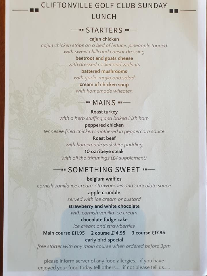 Menu at Cliftonville Clubhouse Bar & Lounge, Belfast