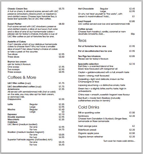 Menu at Lewis & Cooper fast food, Northallerton