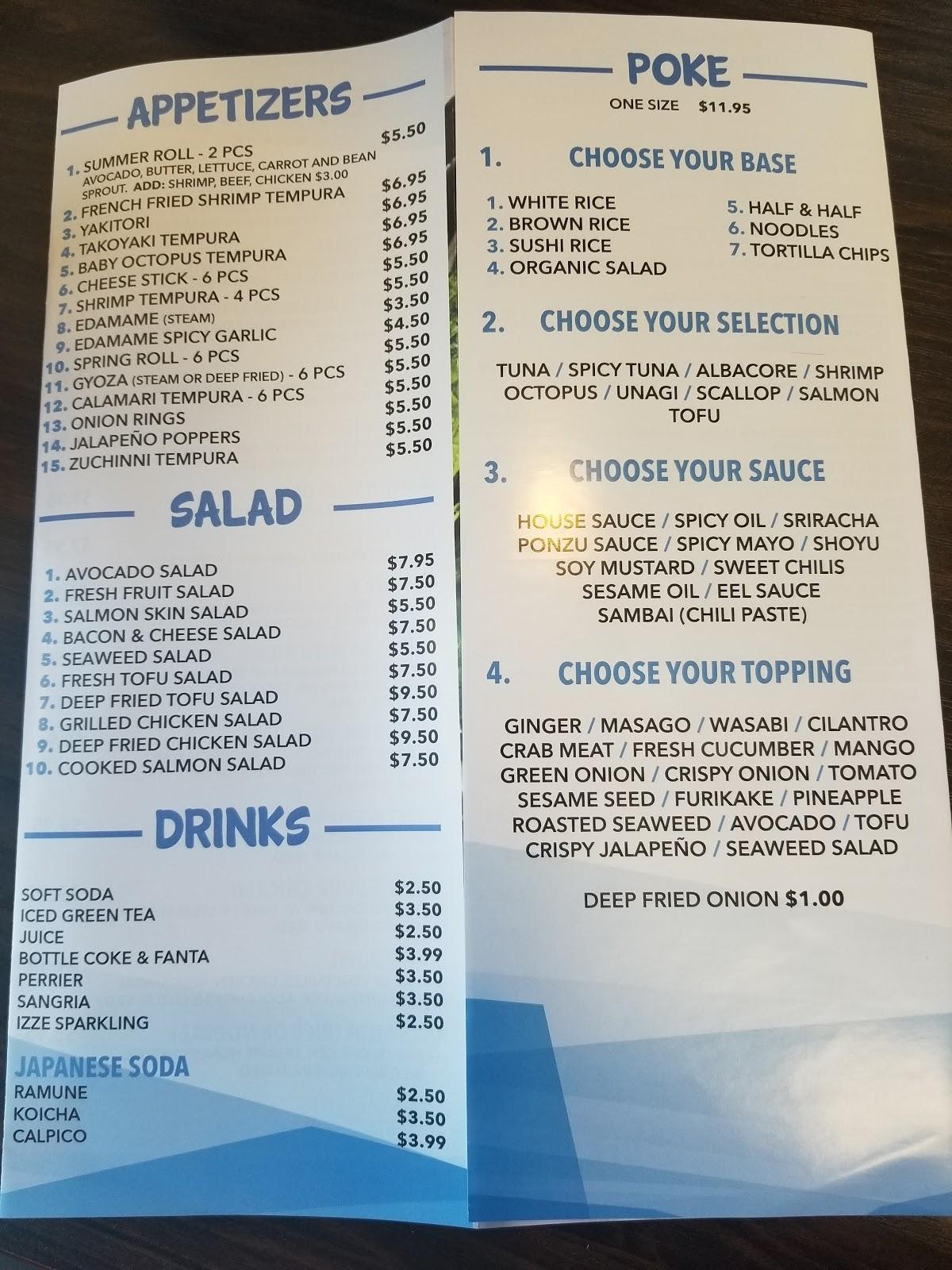 Menu at Poke & Noodle Japanese Cuisine restaurant, El Centro