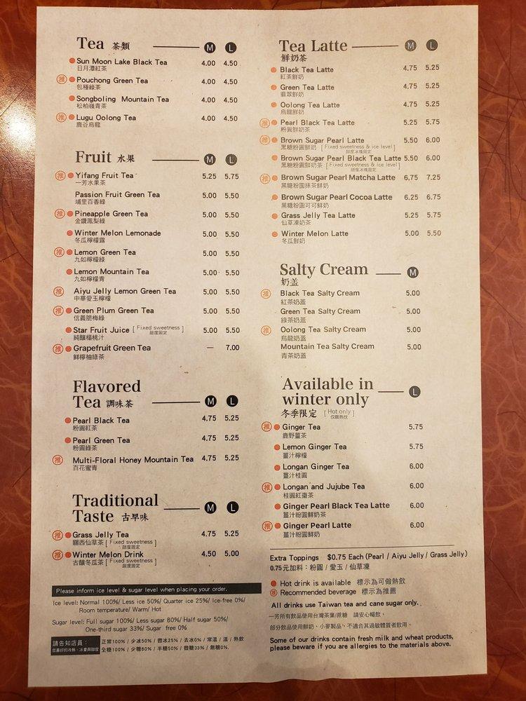 Menu at YiFang Taiwan Fruit Tea, New York City, 774 58th St