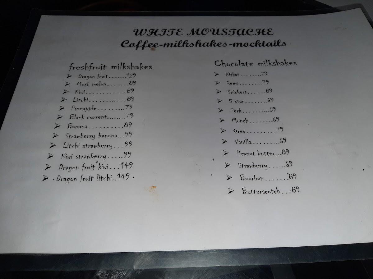 Menu at white Moustache, Mahbubnagar