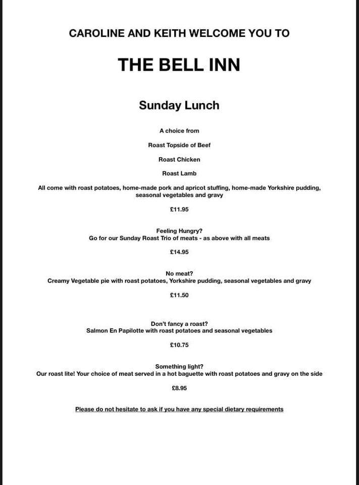 Menu at The Bell Inn pub & bar, Coggeshall