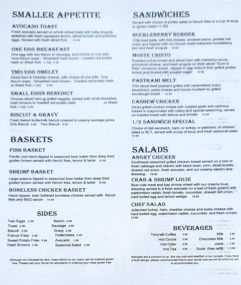 Carta del café The Huck @ Pybus, Wenatchee