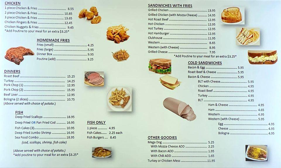 Menu at Loppy's Landing restaurant, Canada
