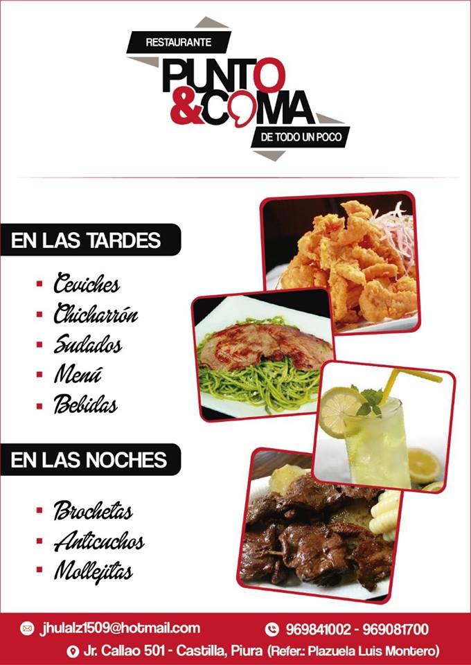 Carta de Restaurante Punto Y Coma, Piura