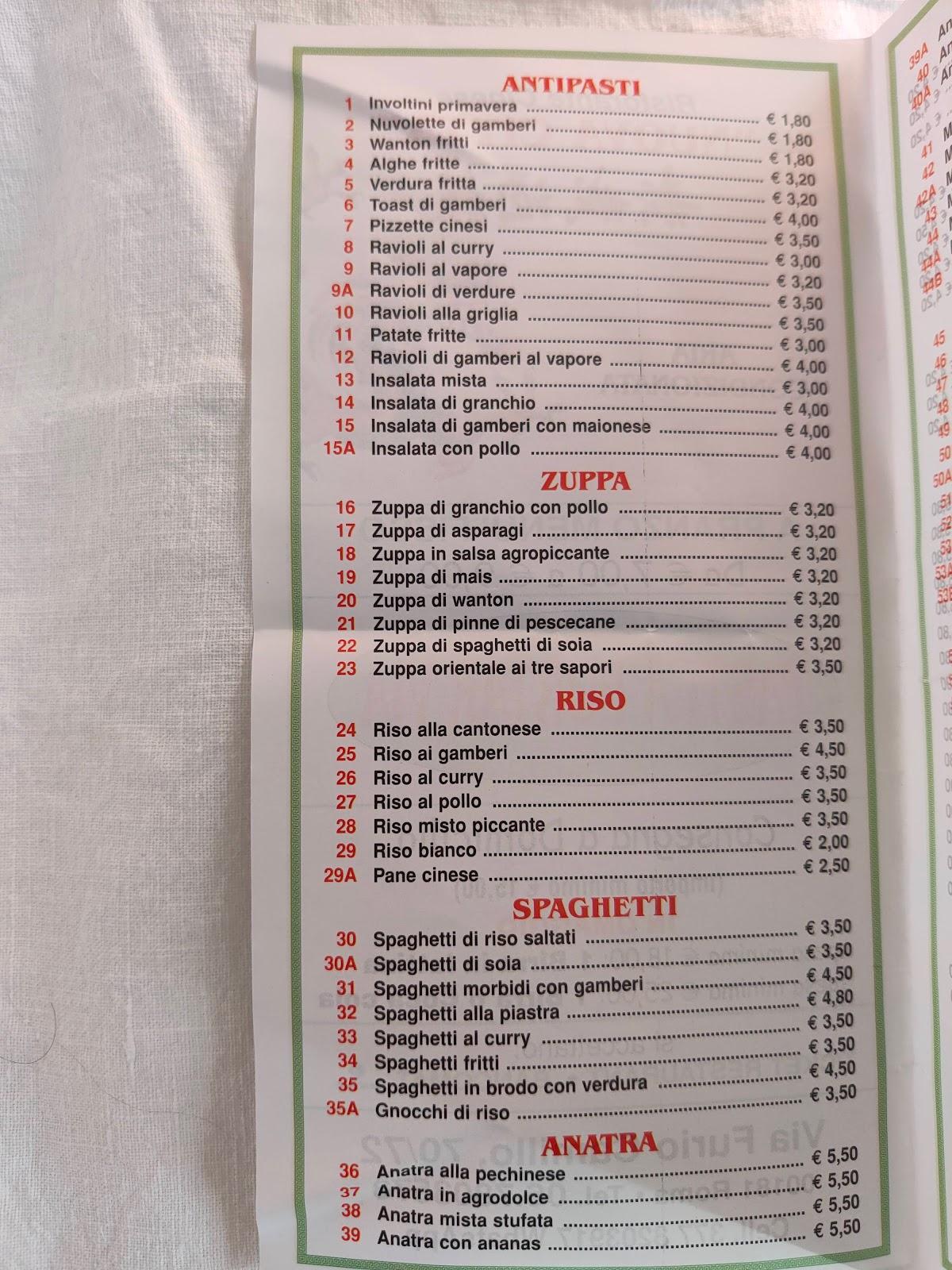 Menu da Ristorante Cinese Nuova Città, Roma, Viale Furio Camillo