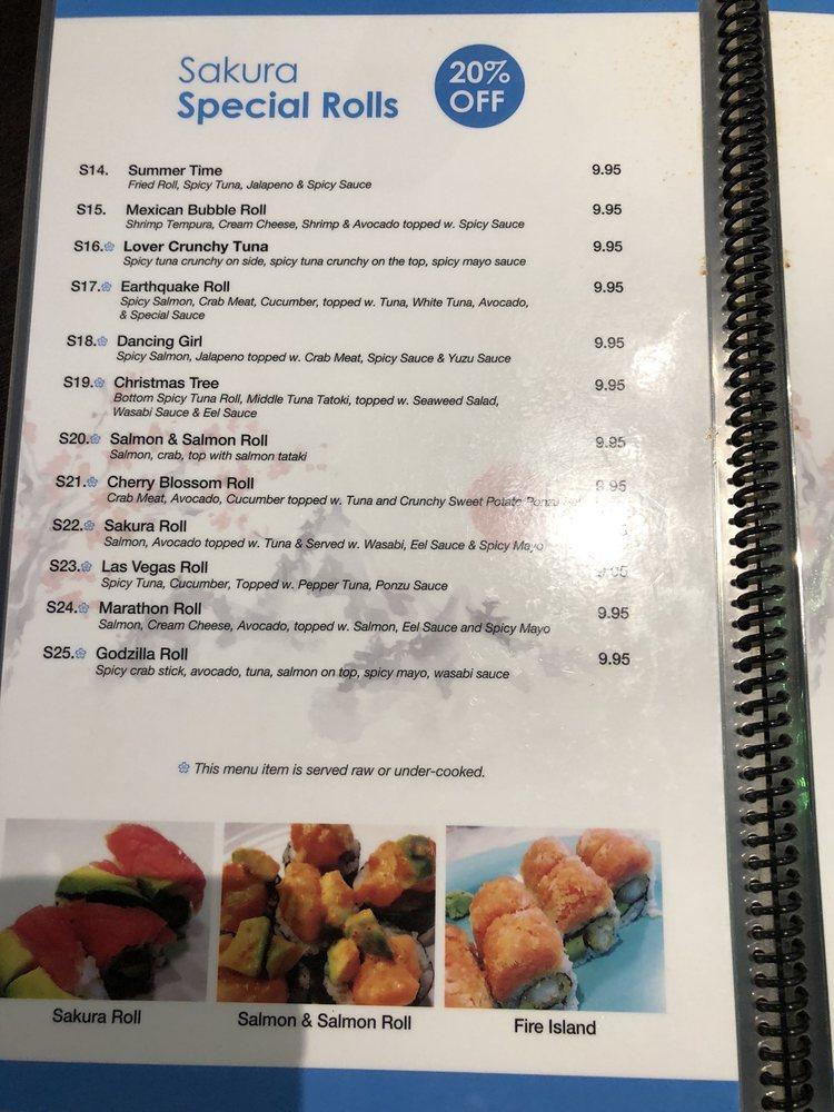 Menu at Sakura restaurant, Moyock