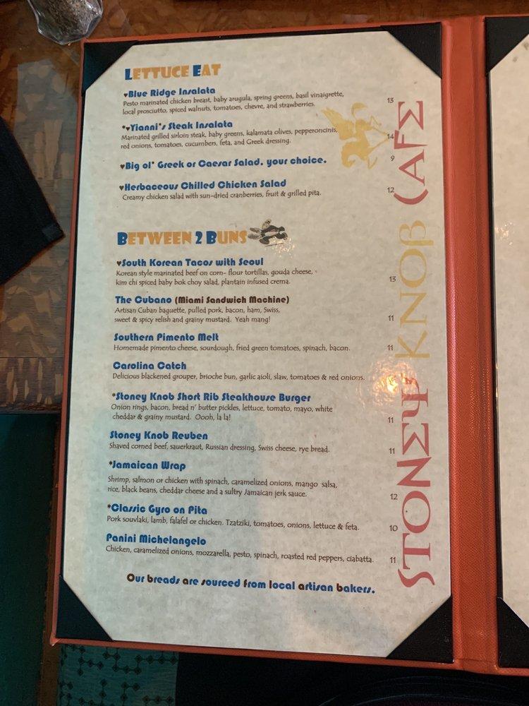 Menu at Stoney Knob Cafe, Weaverville