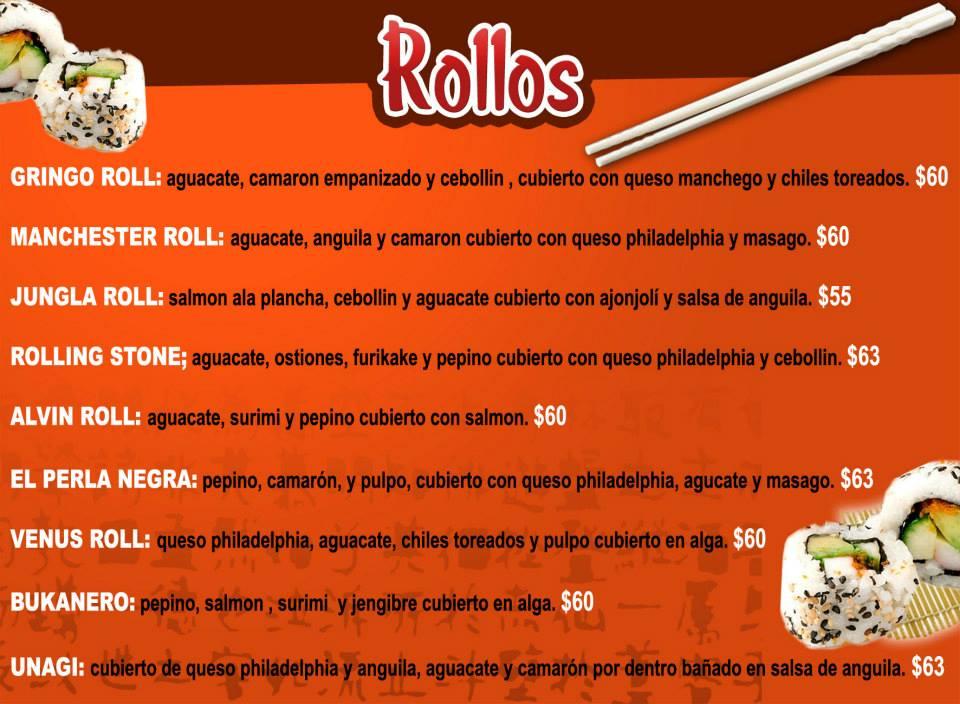 Menu at Sushi que rollo centro restaurant, Chihuahua