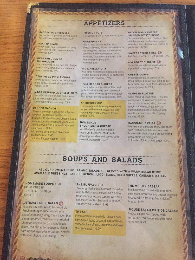 Menu at Wild Badger Sports Saloon pub & bar, New Richmond