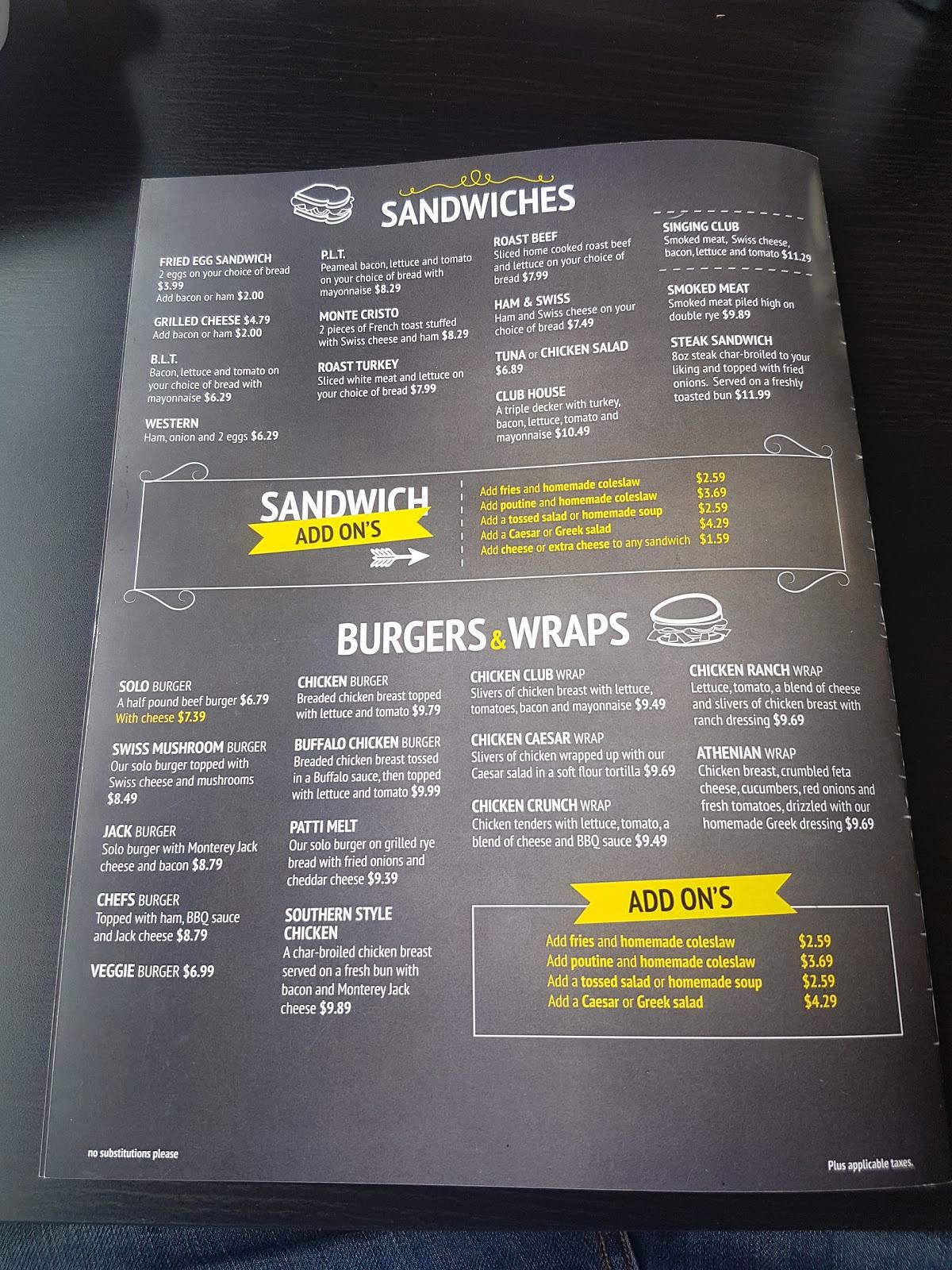 Menu at The Singing Chef restaurant, London