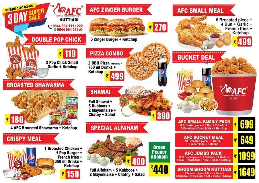 Menu at AFC Fried Chicken Kuttiady, Kuttiady
