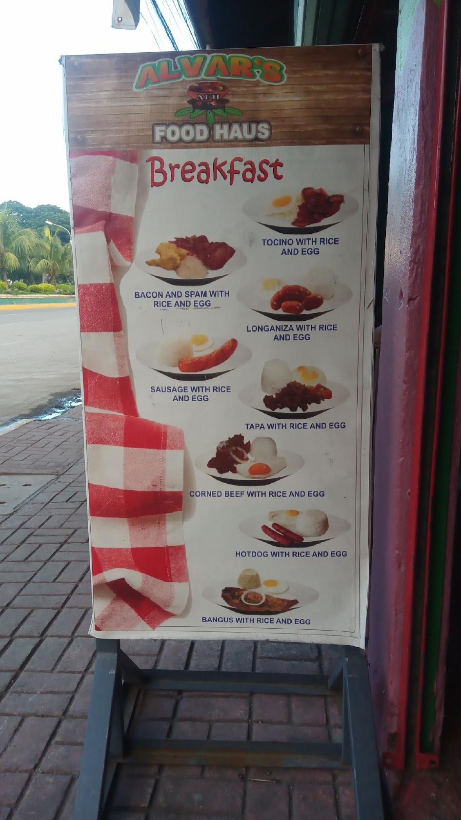 Menu at Alvar's Food Haus restaurant, Cebu City