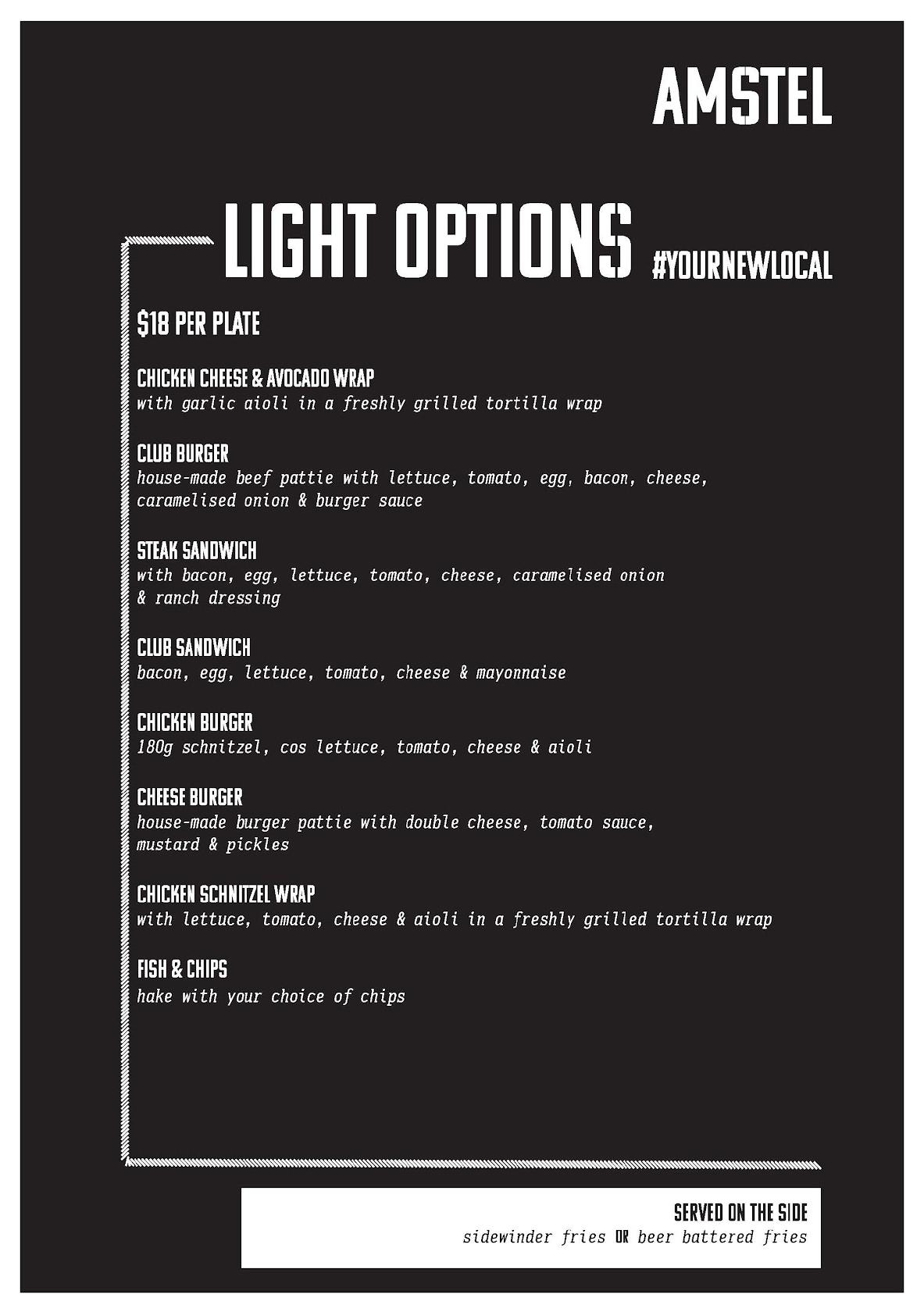 Menu at Amstel Club, Cranbourne