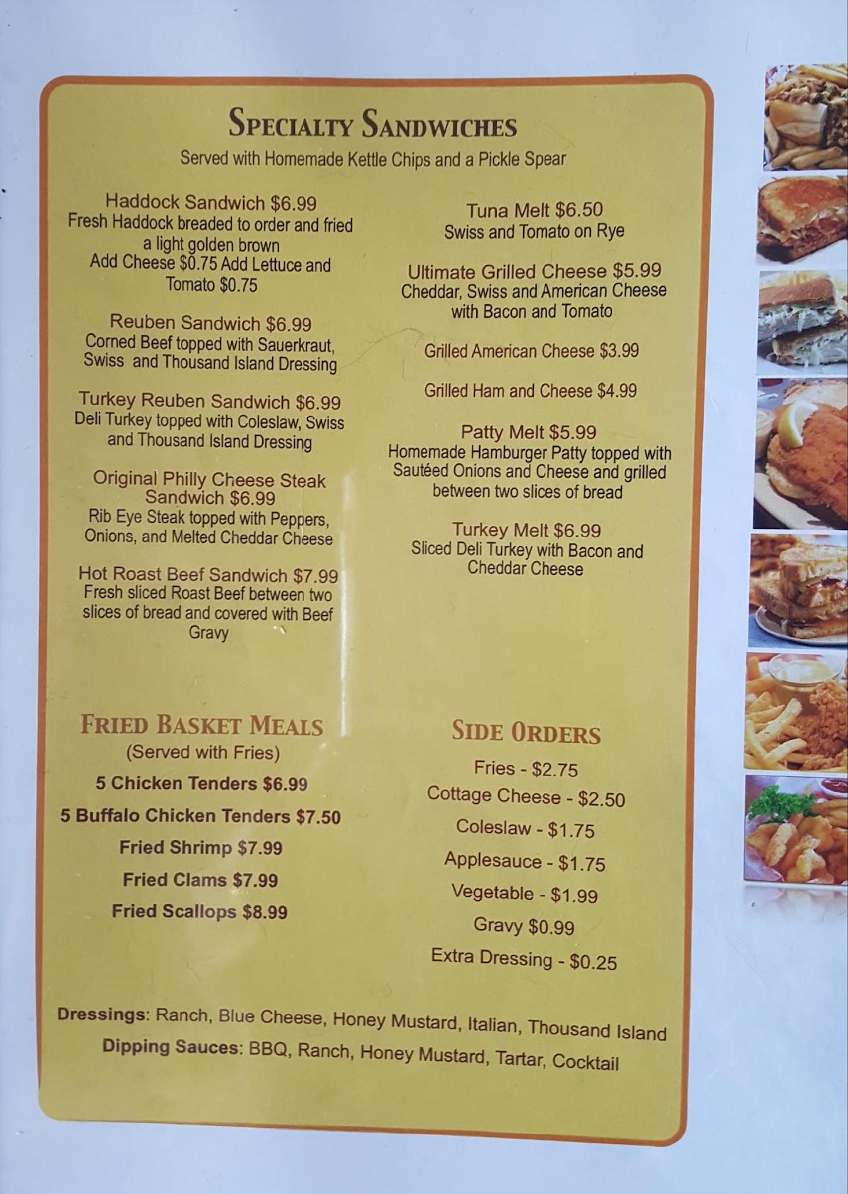 Menu at Artie's Hometown Diner restaurant, Pulaski