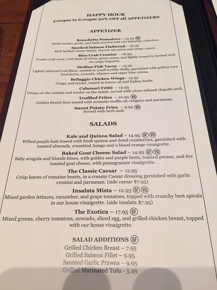 Menu at Bellaggio Cafe, Vancouver, 773 Hornby St