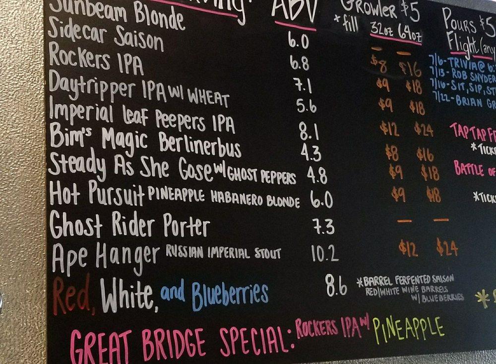 Menu at Big Ugly Brewing restaurant, Chesapeake