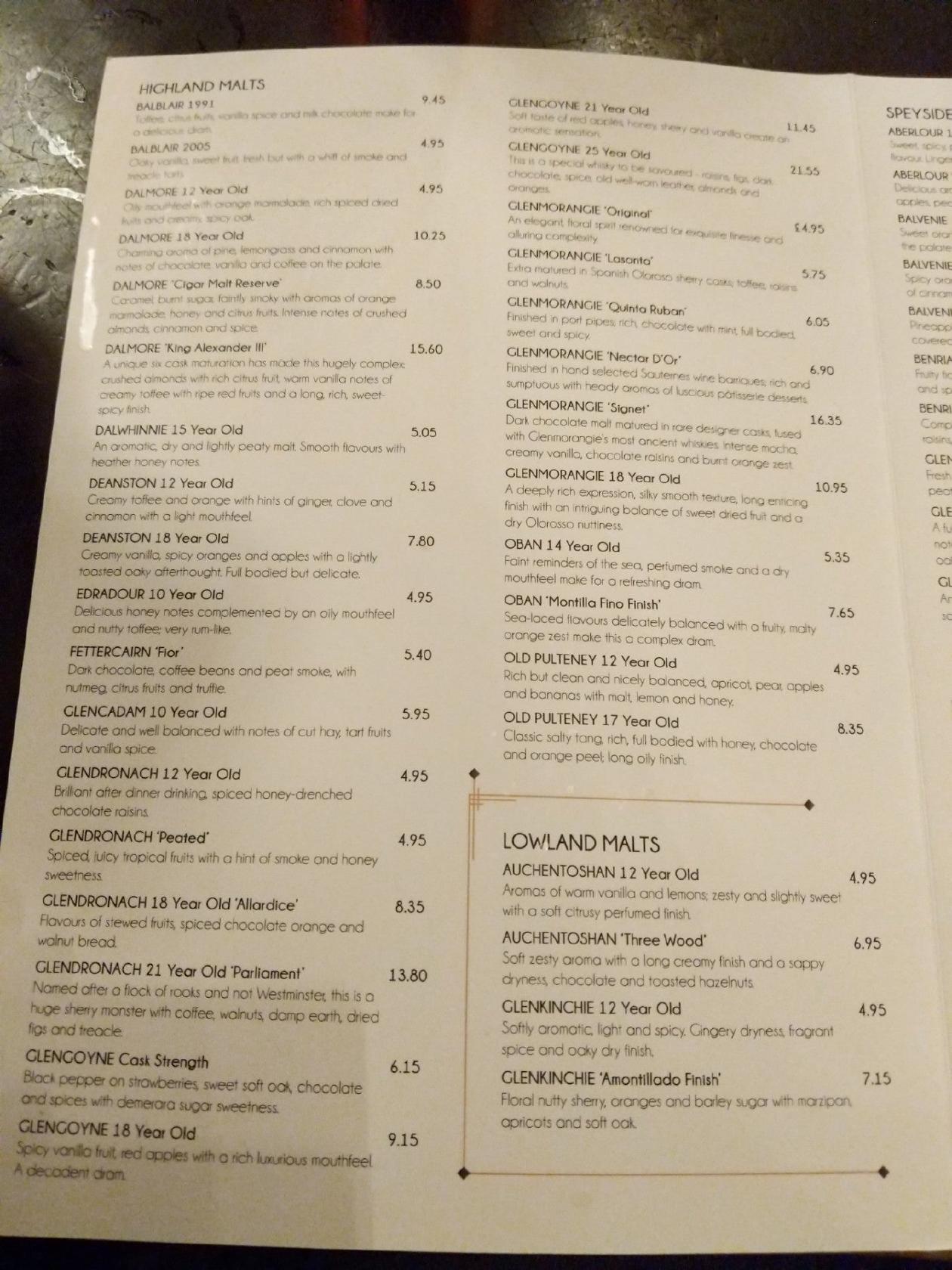 Menu at Cafe Royal, Edinburgh, 19 W Register St