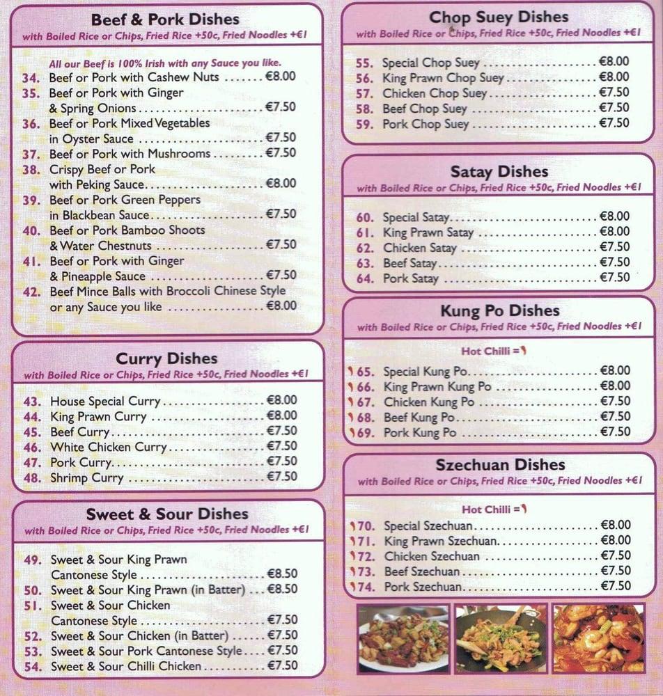 Menu at Take Away fast food, Ireland, Main Street