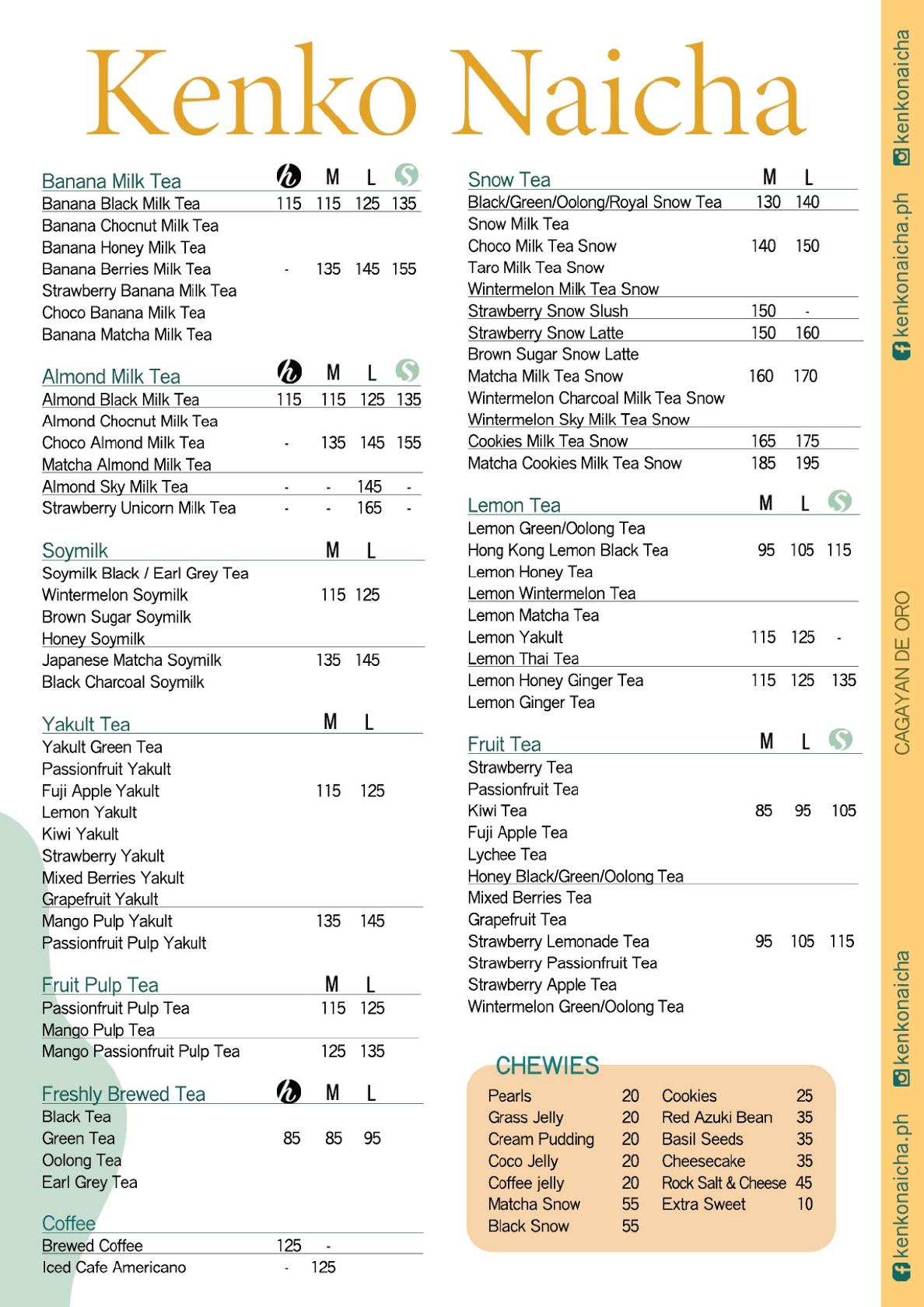 Menu at Kenko Naicha - Limketkai Mall, Cagayan de Oro, Limketkai Center