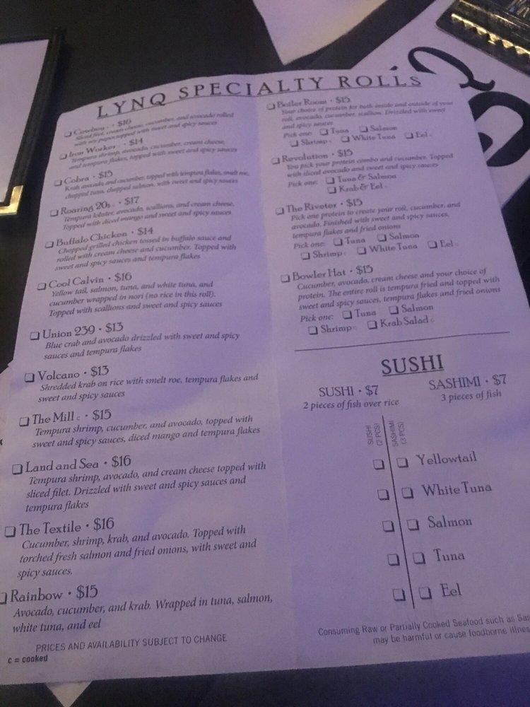 Menu at LYNQ restaurant, Fort Myers, Summerlin Rd #223
