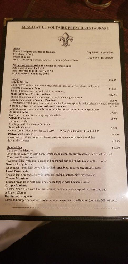Menu at Le Voltaire French Restaurant, Omaha