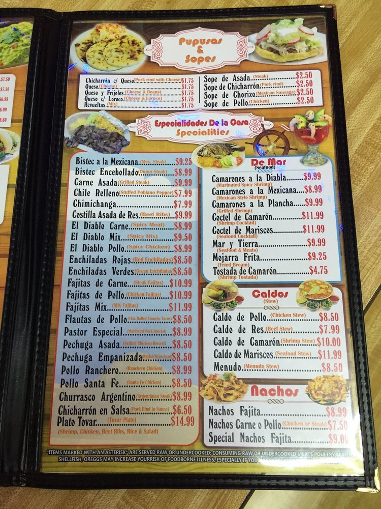 Menu at Los Ranchos Latinos restaurant, Norcross