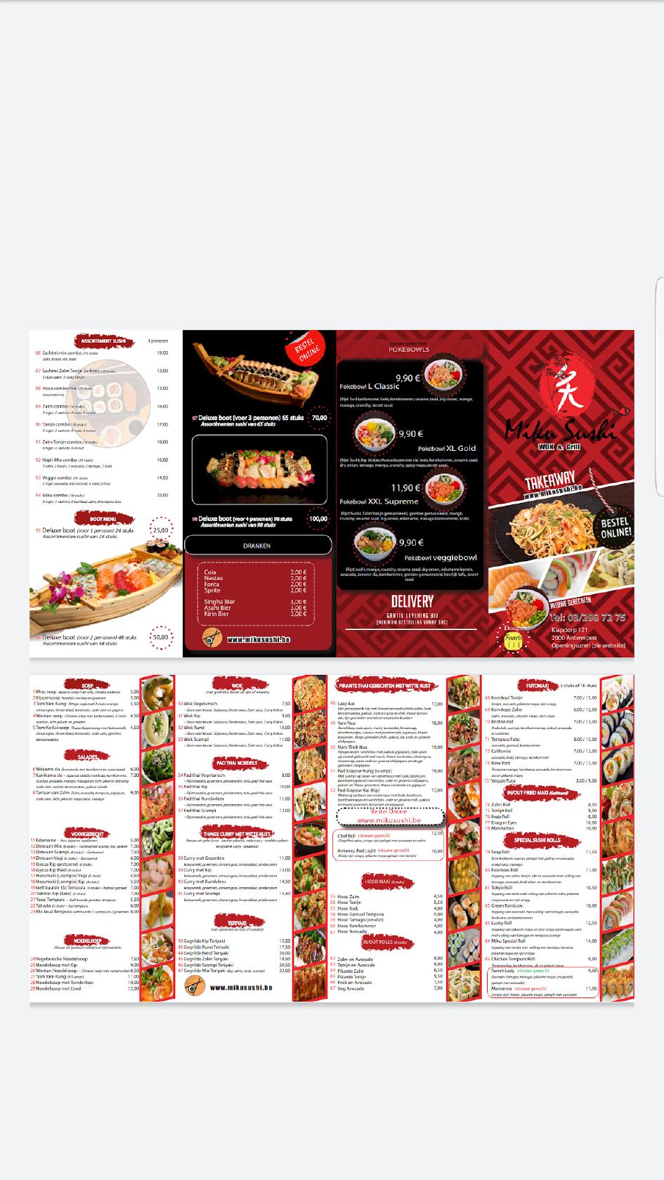 Menu au Miku Sushi antwerpen, Anvers