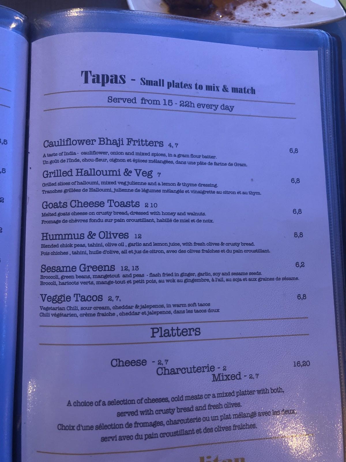 Menu at Oscar's Bar, Luxembourg City