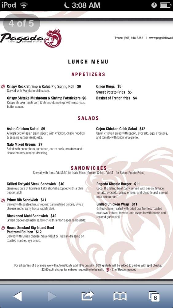 Menu at Pagoda Restaurant & Catering, Honolulu