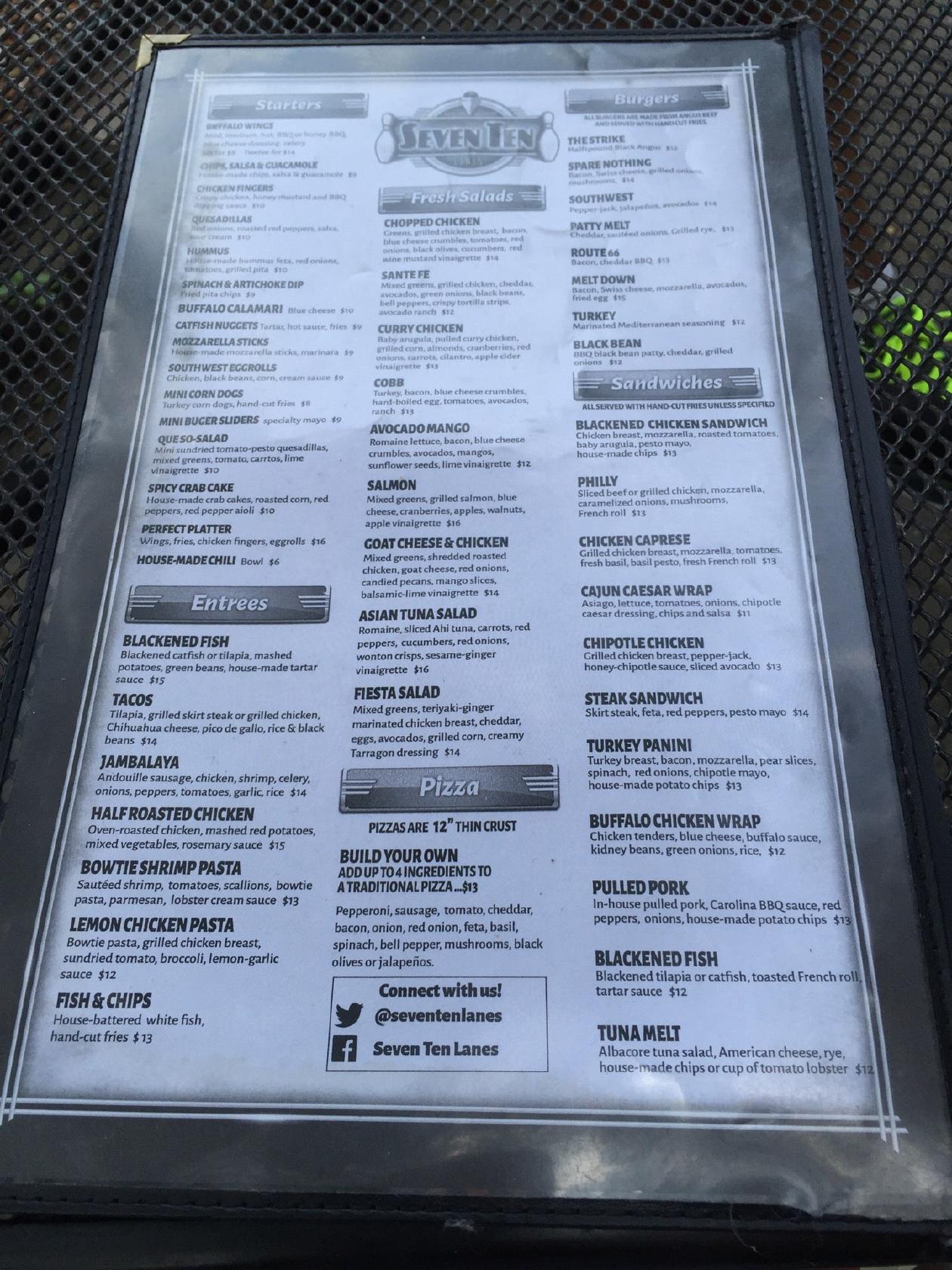 Menu at Seven Ten Social pub & bar, Chicago