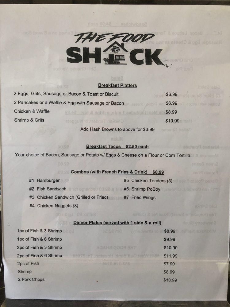 Menu at The Food Shack restaurant, Houston