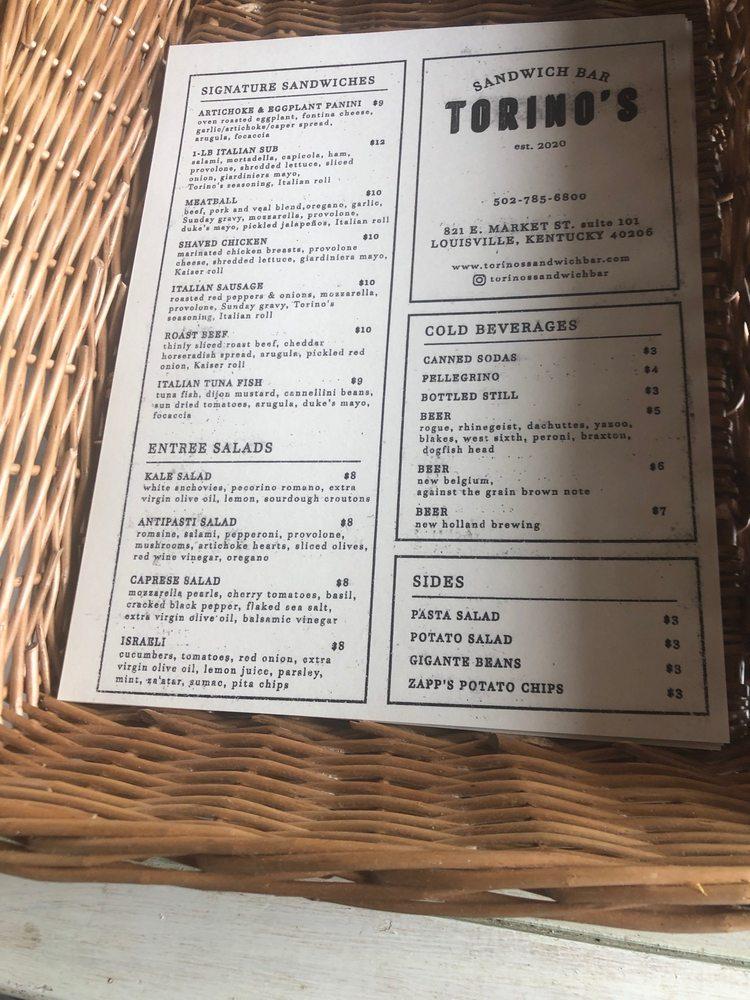 Menu at Torino's Sandwich Bar, Louisville
