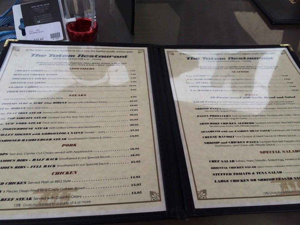Menu at Totem Cafe, Lone Pine