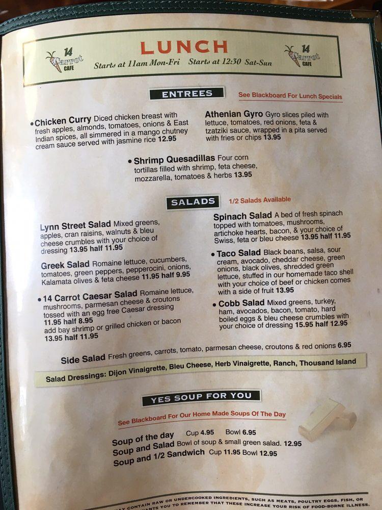 Menu at 14 Carrot Cafe, Seattle