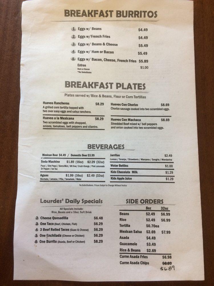 Menu at Lourdes Mexican Food restaurant, Escondido, 650 S Escondido Blvd