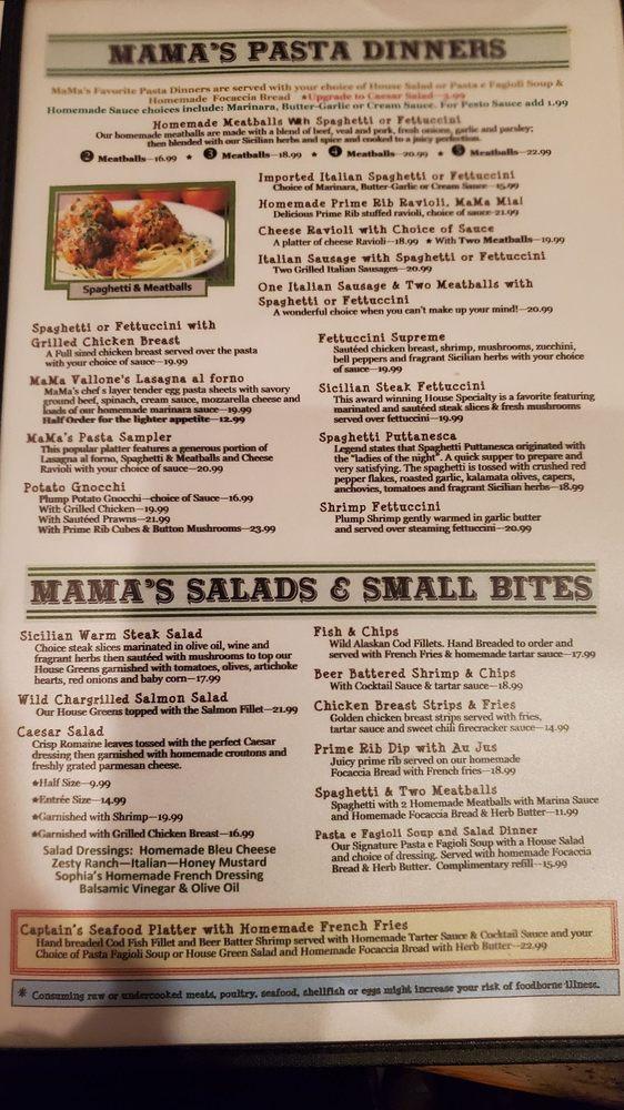 Menu at MaMa Vallone's Steak House steakhouse, Cle Elum