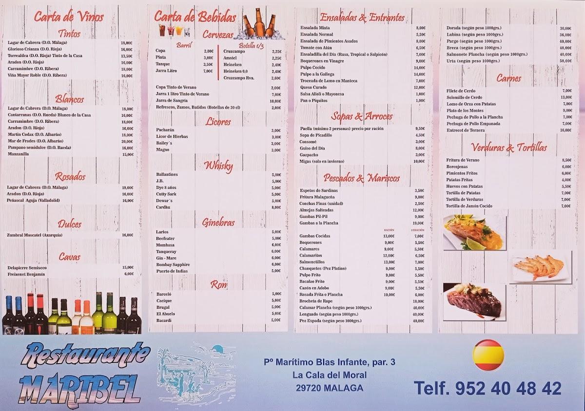Carta de Restaurante Maribel, Rincón de la Victoria