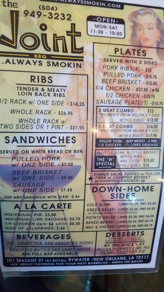Menu at The Joint BBQ, New Orleans, 701 Mazant St
