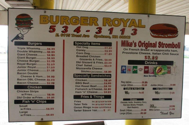Menu at Burger Royal restaurant, Spokane Valley
