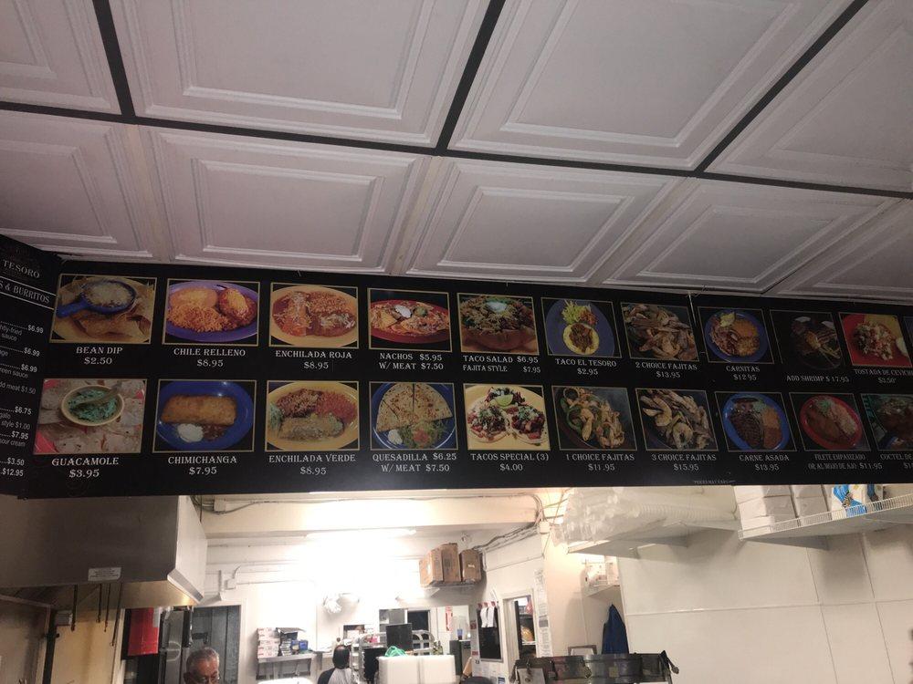 Menu at El Tesoro Mazatlan restaurant, Vallejo