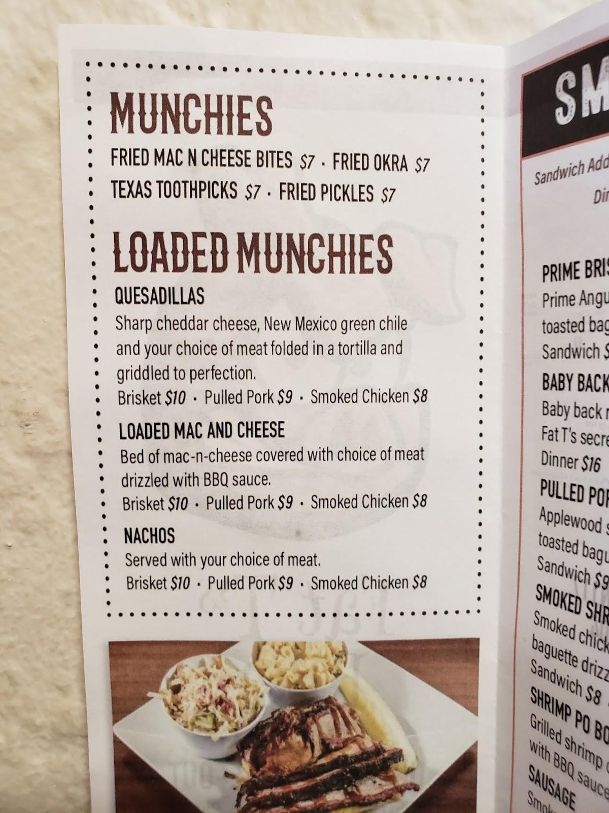 Menu at Fat T's BBQ, Albuquerque