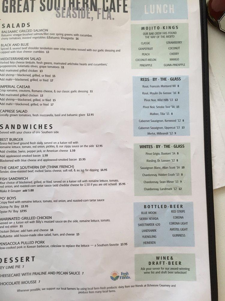 Menu at Great Southern Cafe, Seaside