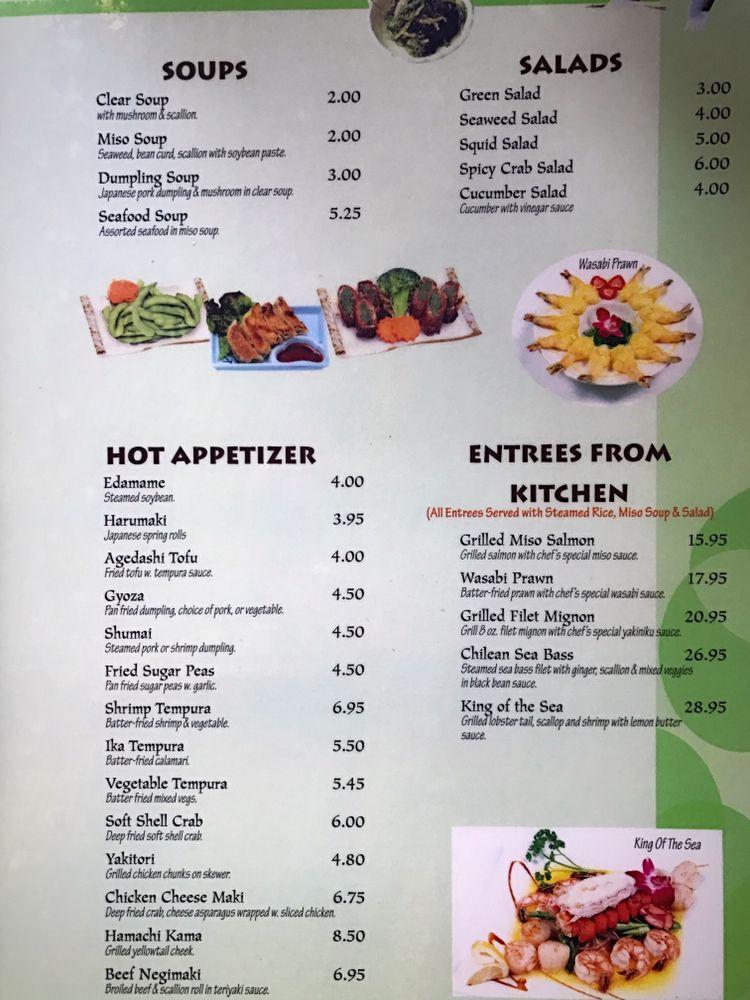 Menu at Hana Tokyo restaurant, Sierra Vista