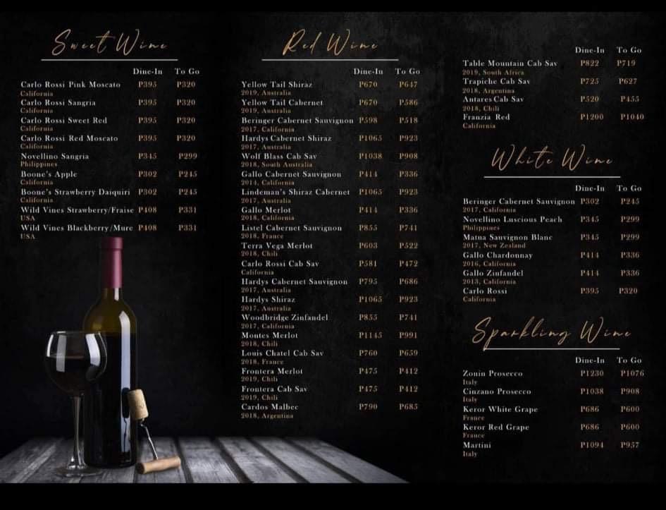 Menu at Maria's KTV Bar, Catbalogan City