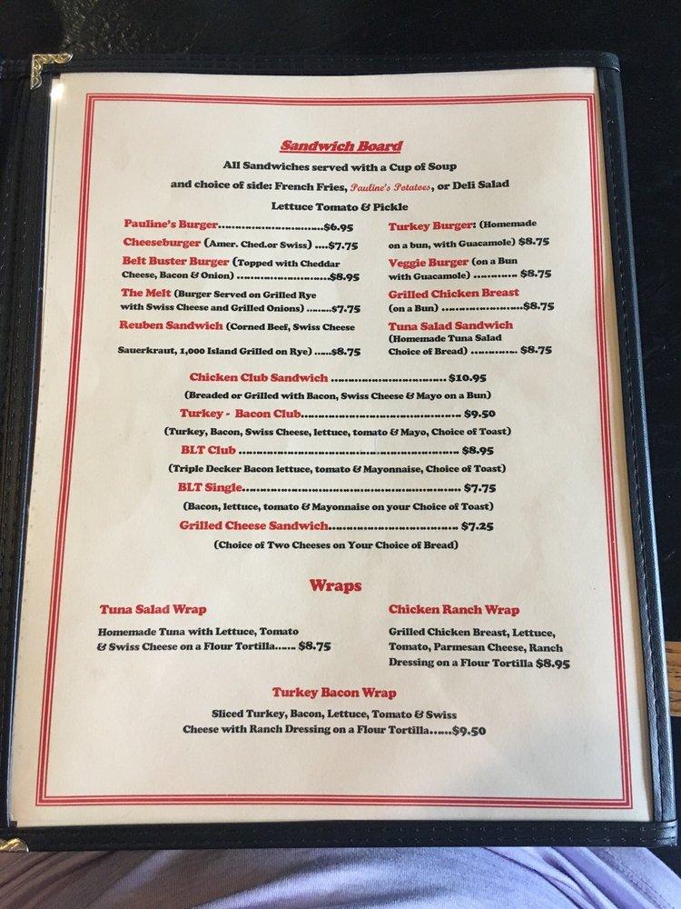 Menu at Pauline's restaurant, Chicago, W Fullerton Ave